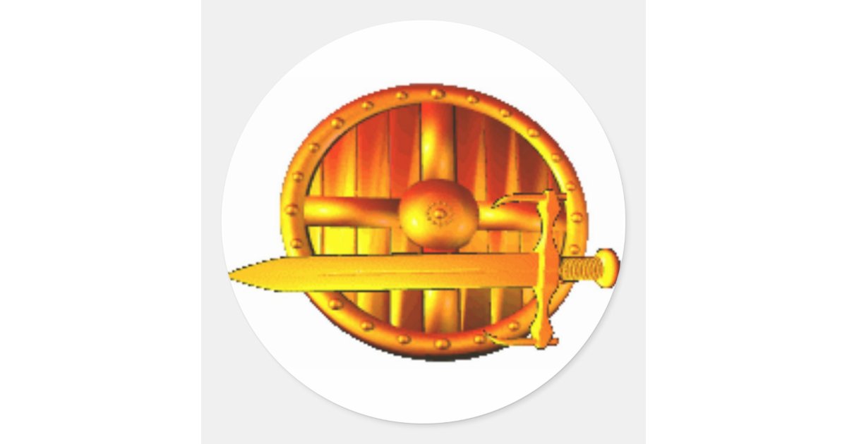 Golden Sword & Shield Classic Round Sticker | Zazzle