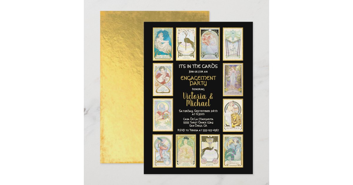 Golden Tarot Card Engagement Party Invitations | Zazzle
