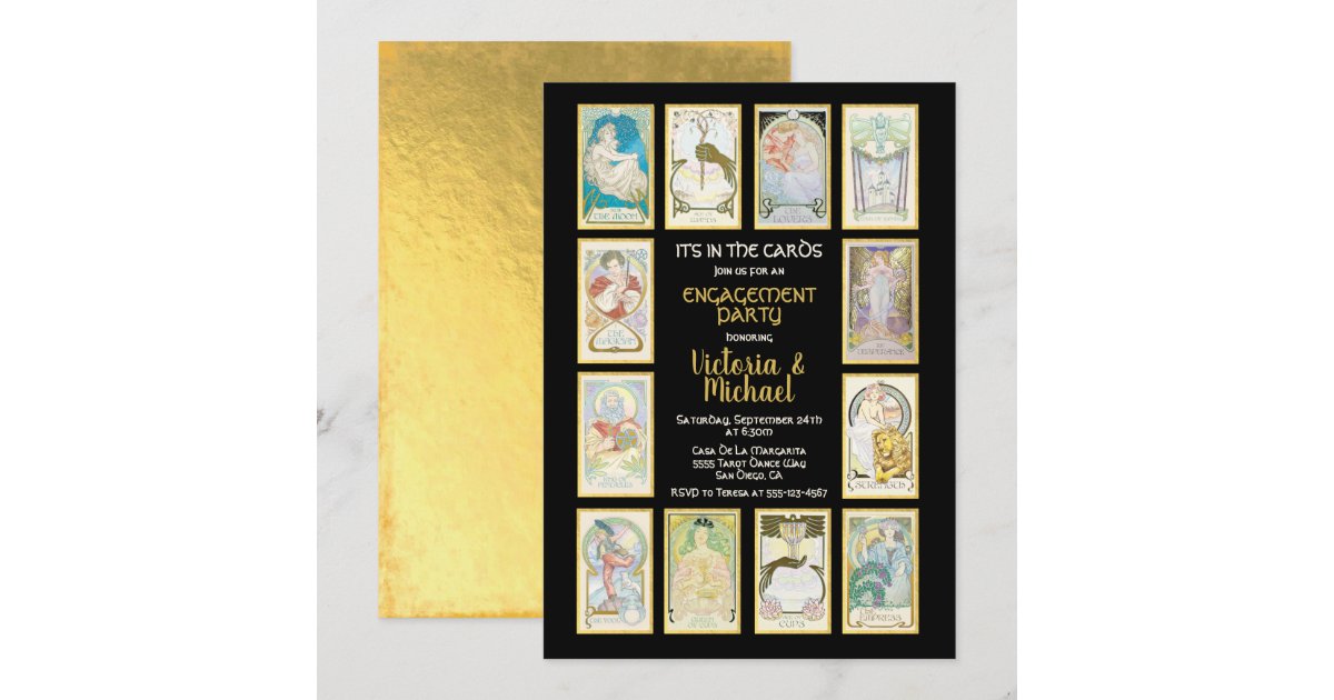 Golden Tarot Card Engagement Party Invitations | Zazzle