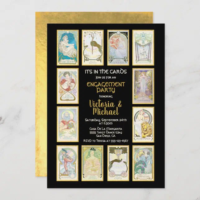Golden Tarot Card Engagement Party Invitations | Zazzle