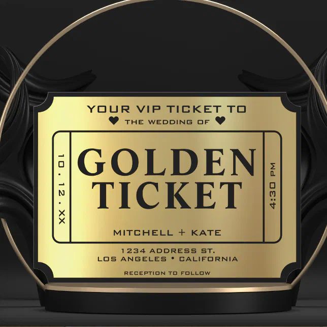 Golden Ticket Black & Gold Wedding Invitation | Zazzle
