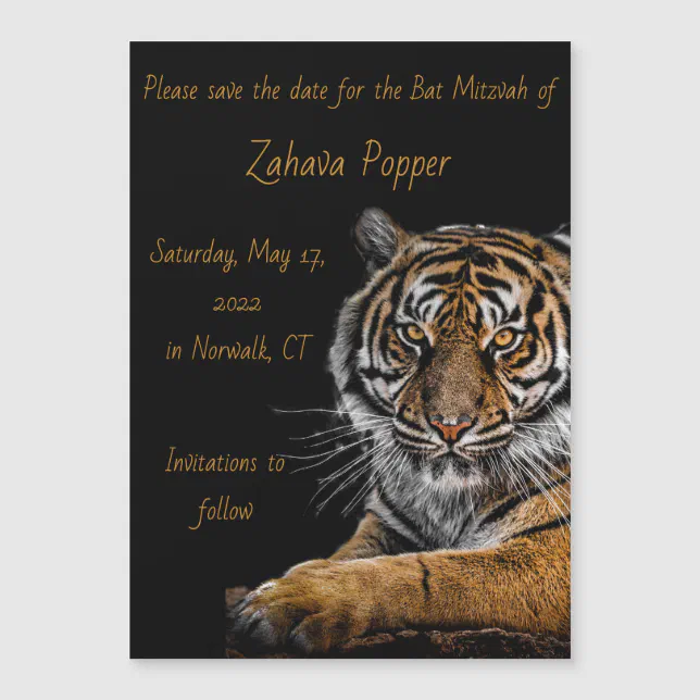 Golden Tiger Magnetic Save the Date Card | Zazzle