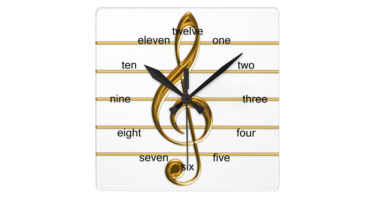 Golden Treble Clef Square Wall Clock | Zazzle.com