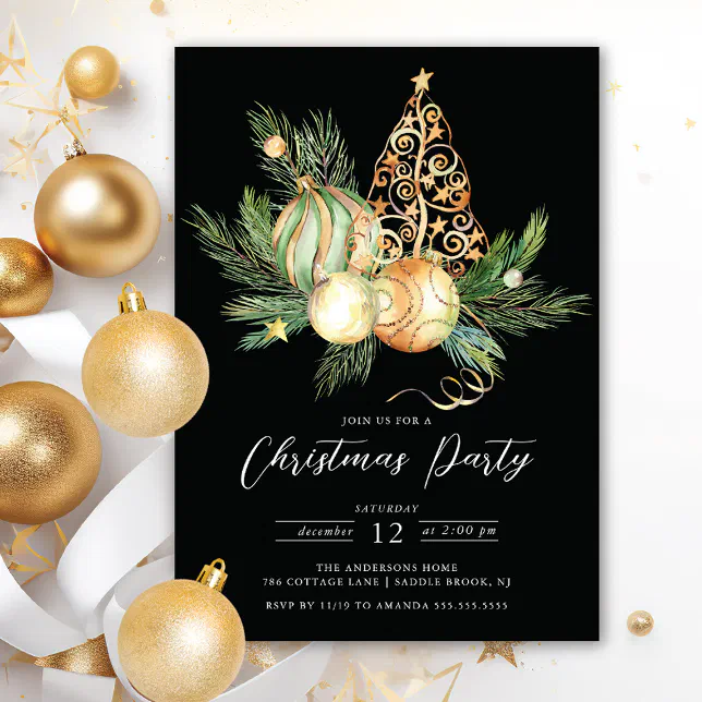 Golden Tree Christmas Party Invitation | Zazzle
