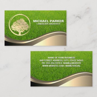 Golden Tree Logo | Grass Business Card | Zazzle