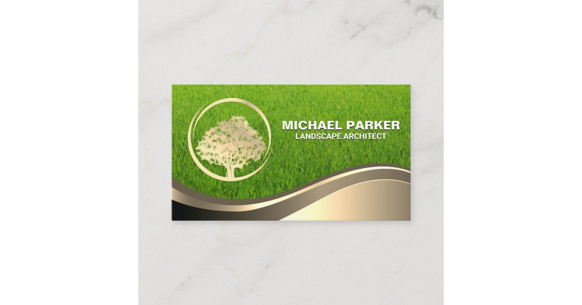 Golden Tree Logo | Grass Business Card | Zazzle