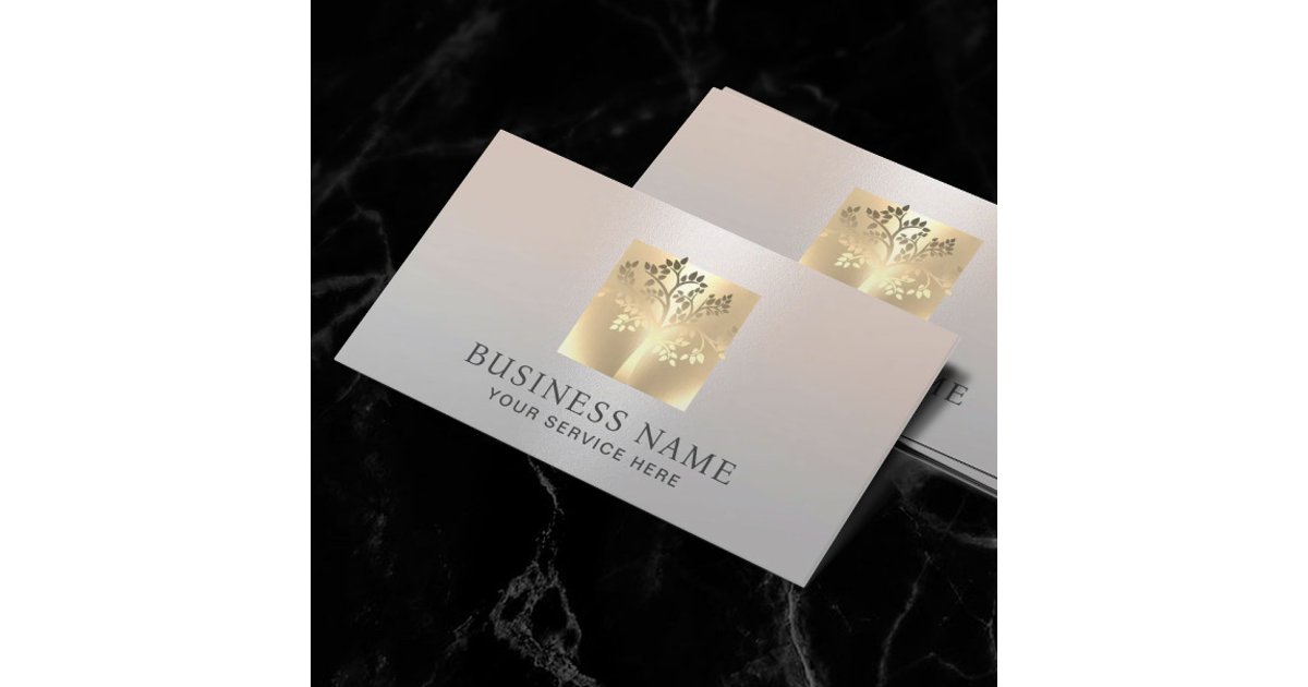 Golden Tree Logo Modern Silver Salon & SPA Business Card | Zazzle