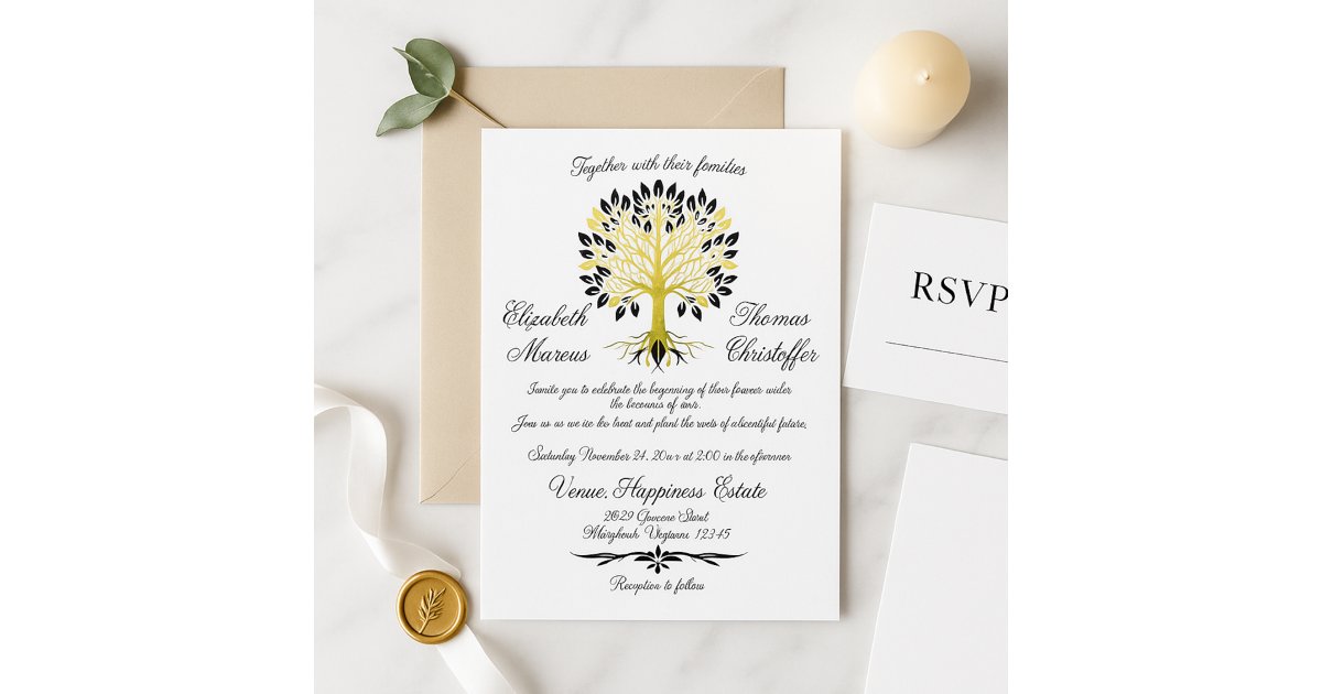 Golden Tree of Life Timeless Sophisticated Wedding Invitation | Zazzle