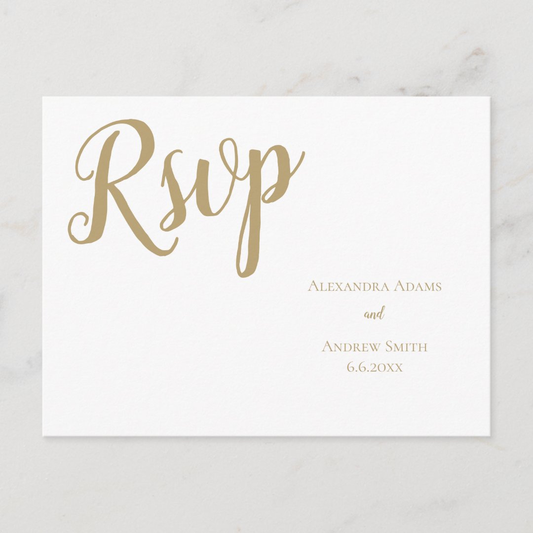 Golden typography wedding rsvp postcards | Zazzle