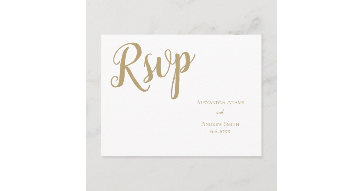 Golden typography wedding rsvp postcards | Zazzle