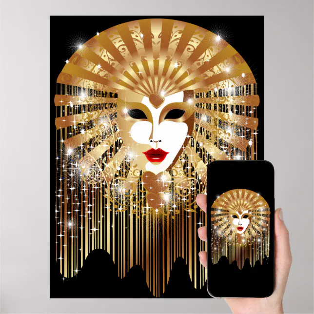 Golden Venice Carnival Party Mask Poster | Zazzle