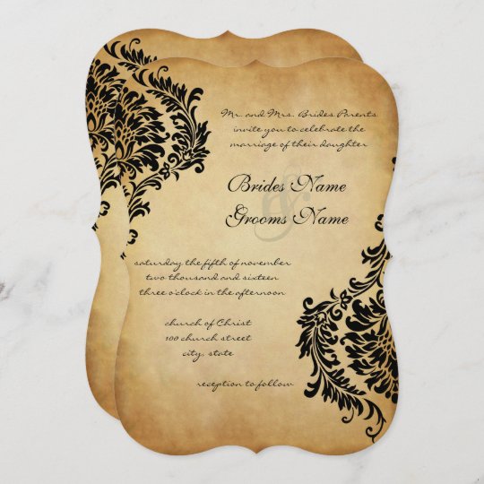 Golden Vintage Black Damask Wedding Invitations | Zazzle.com