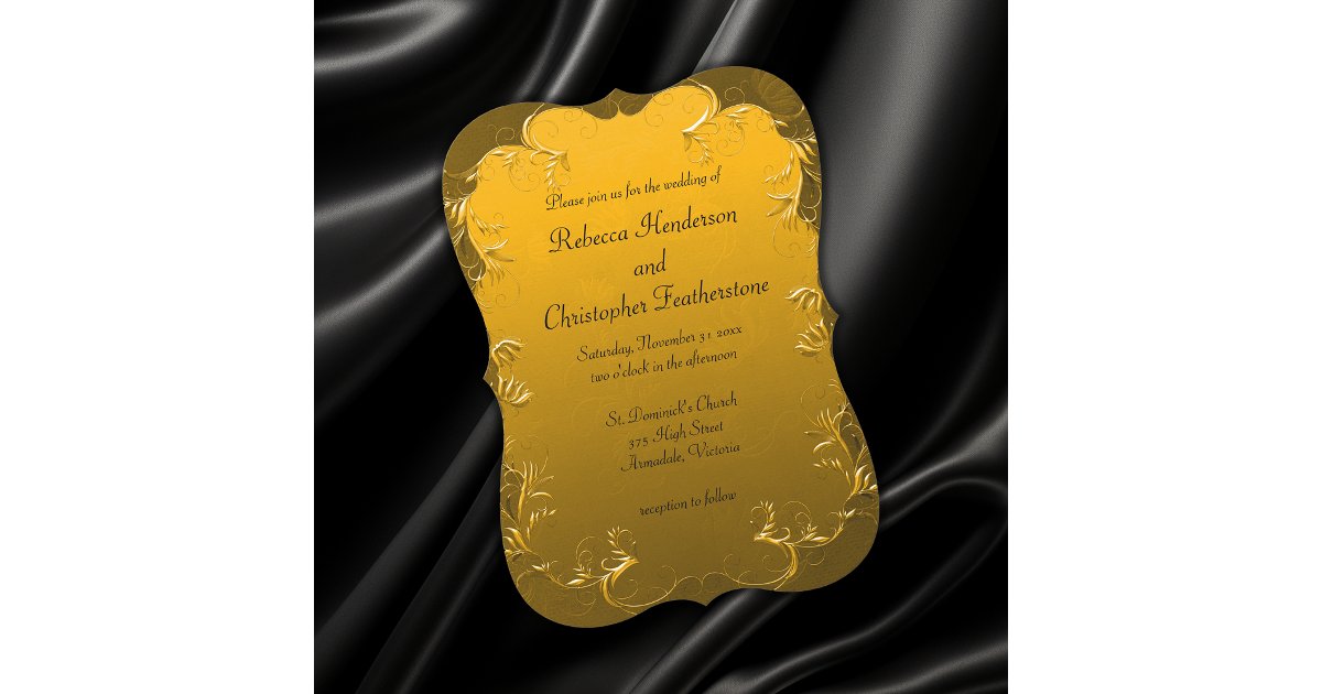 Golden Vintage Elegance Curved Wedding Invitation | Zazzle