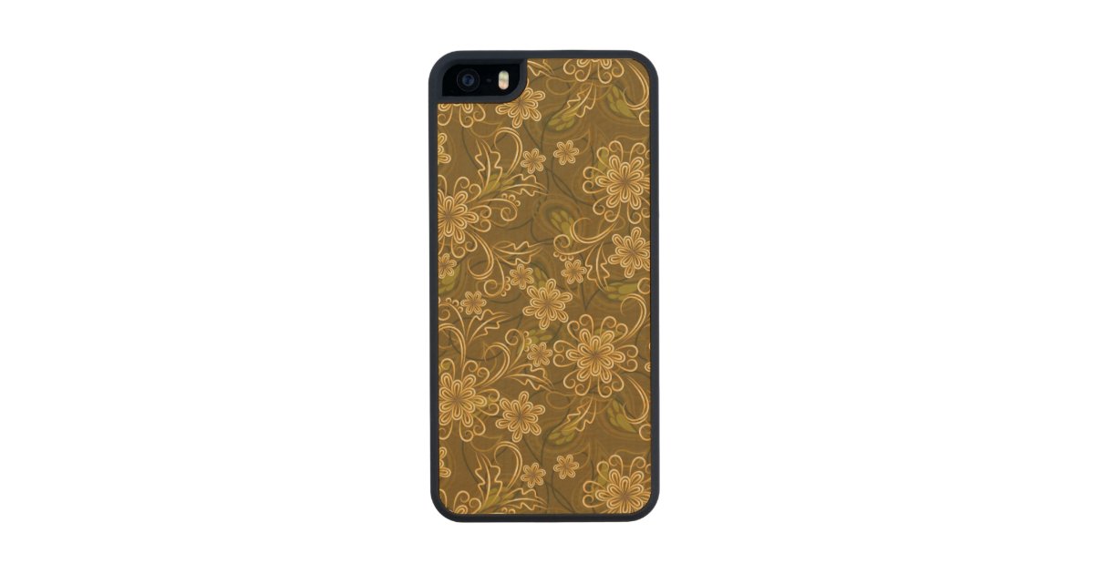 Golden vintage floral pattern carved wood iPhone case | Zazzle