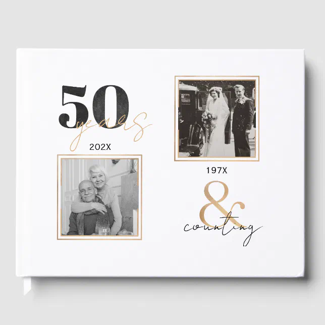 Golden Wedding Anniversary Then & Now 50 years Guest Book | Zazzle