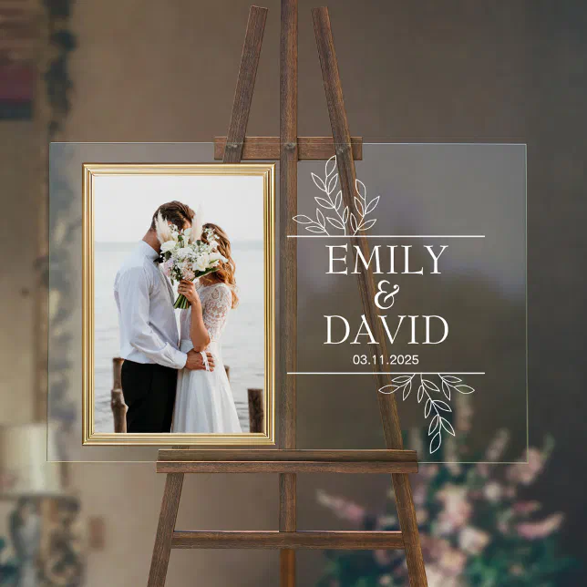 Golden Wedding Frame Elegant Floral Typography Acrylic Sign | Zazzle
