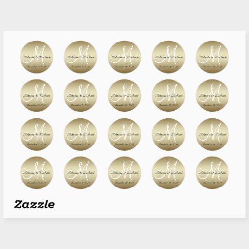 Golden Wedding Monogram Seals Stickers | Zazzle