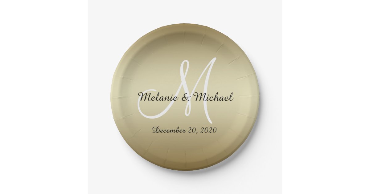 Golden Wedding Paper Plates | Monogram | Zazzle