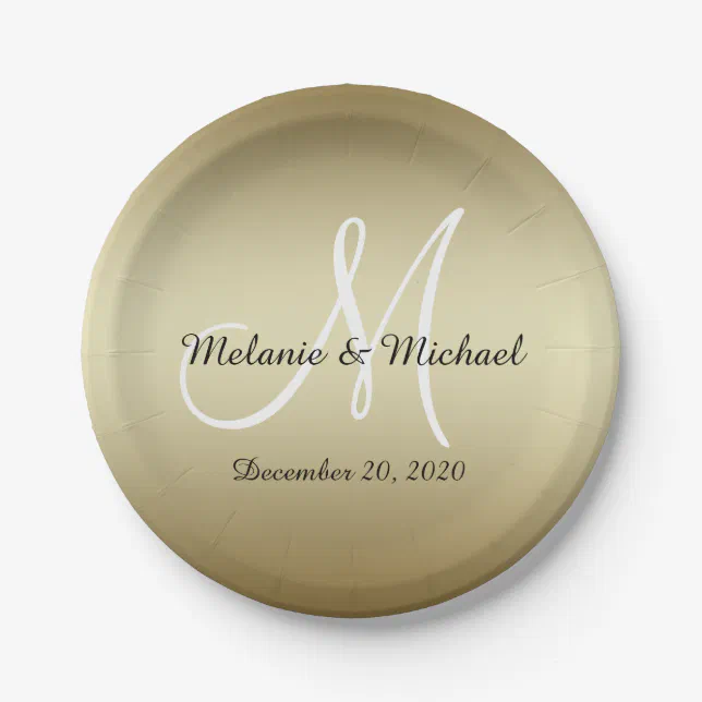 Golden Wedding Paper Plates | Monogram | Zazzle