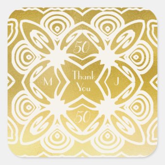 Golden Wedding Personalized Art Deco Ornamental Square Sticker | Zazzle