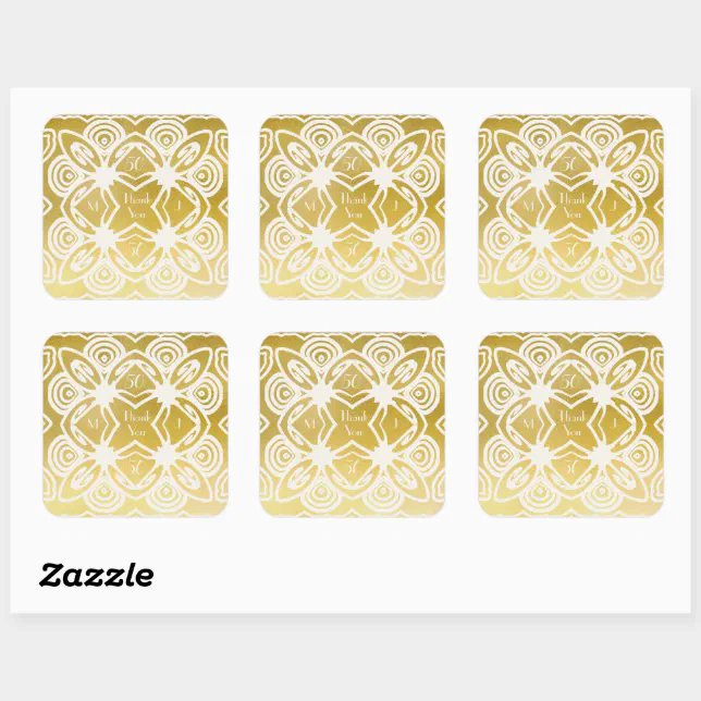 Golden Wedding Personalized Art Deco Ornamental Square Sticker | Zazzle