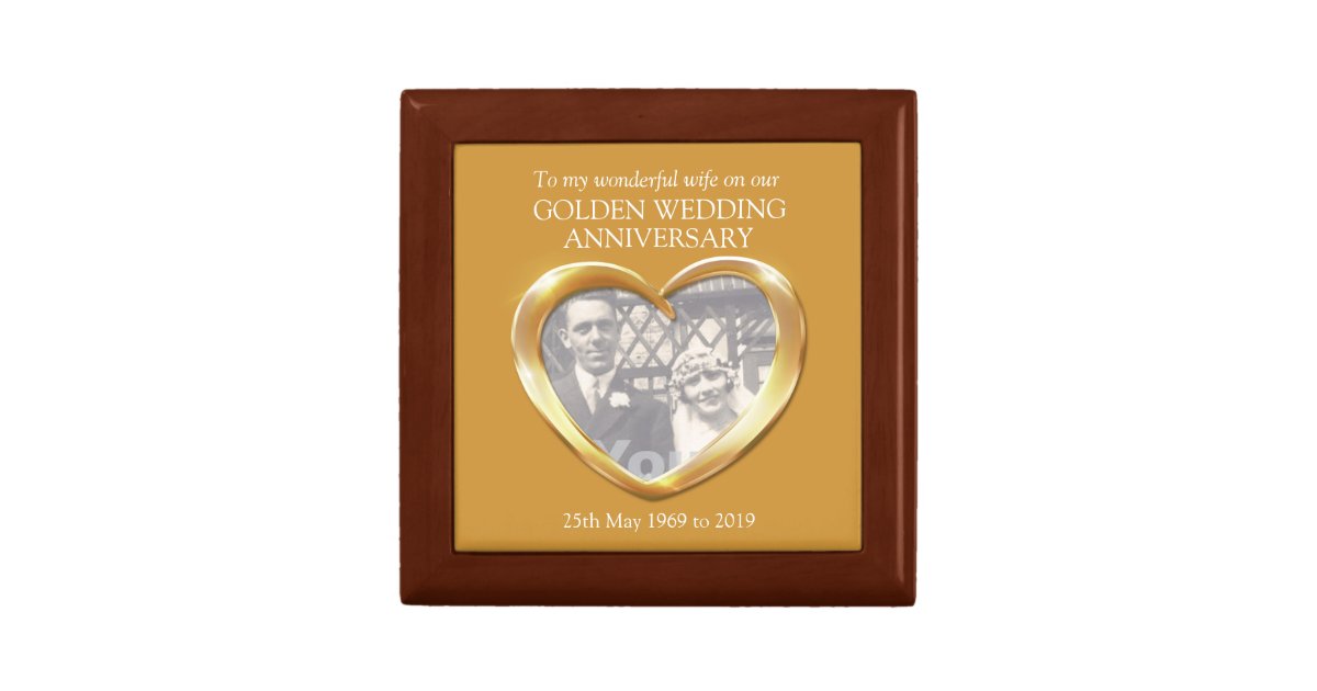 Golden wedding photo wife gift box | Zazzle