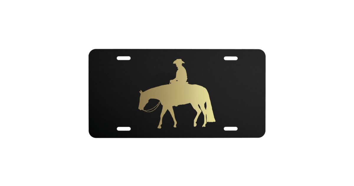 Golden Western Pleasure Horse on Black License Plate | Zazzle