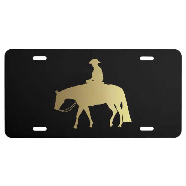 Golden Western Pleasure Horse on Black License Plate | Zazzle