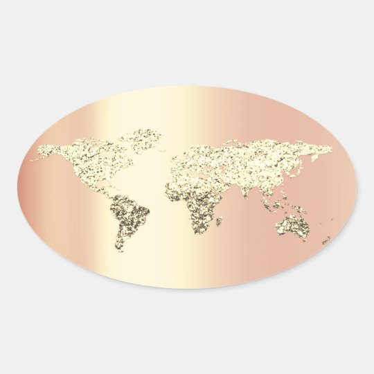 Golden World Map Destination Earth Globe Coral Oval Sticker | Zazzle.com