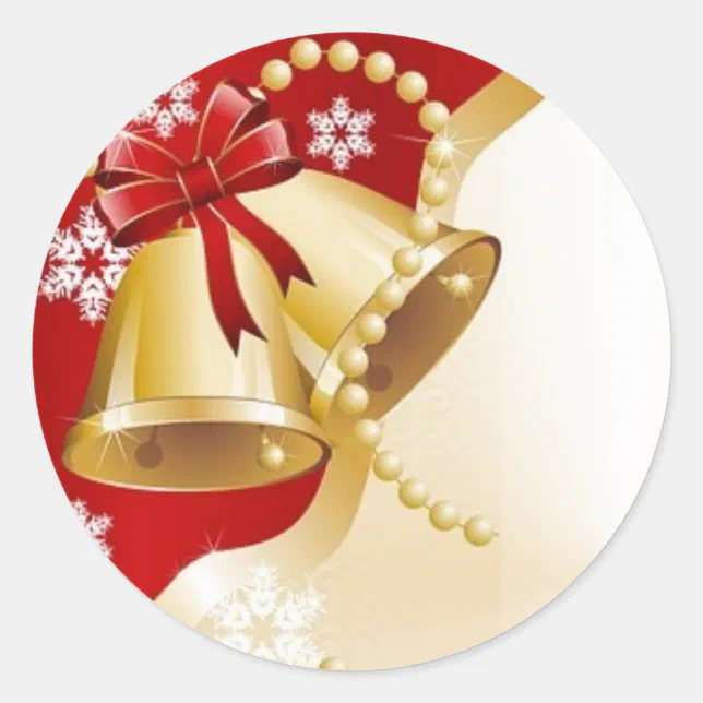 golden xmas bell classic round sticker | Zazzle