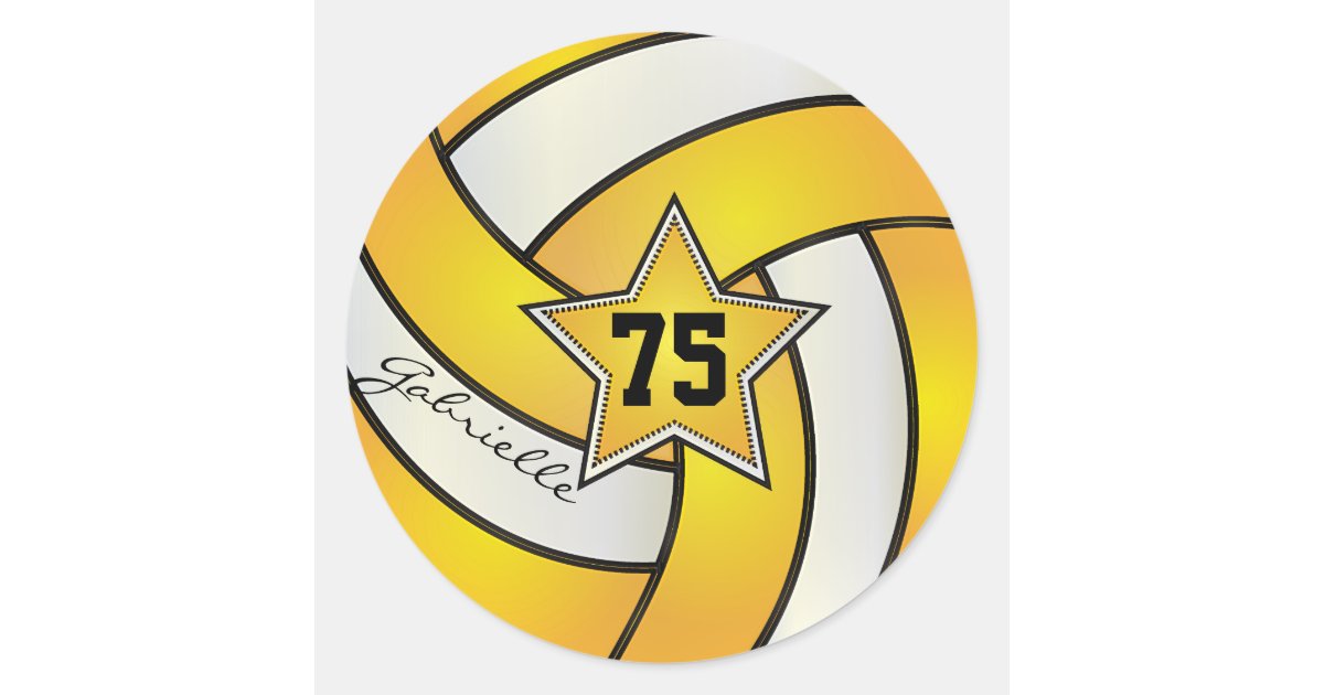 Golden Yellow and White Volleyball | DIY Text Classic Round Sticker ...