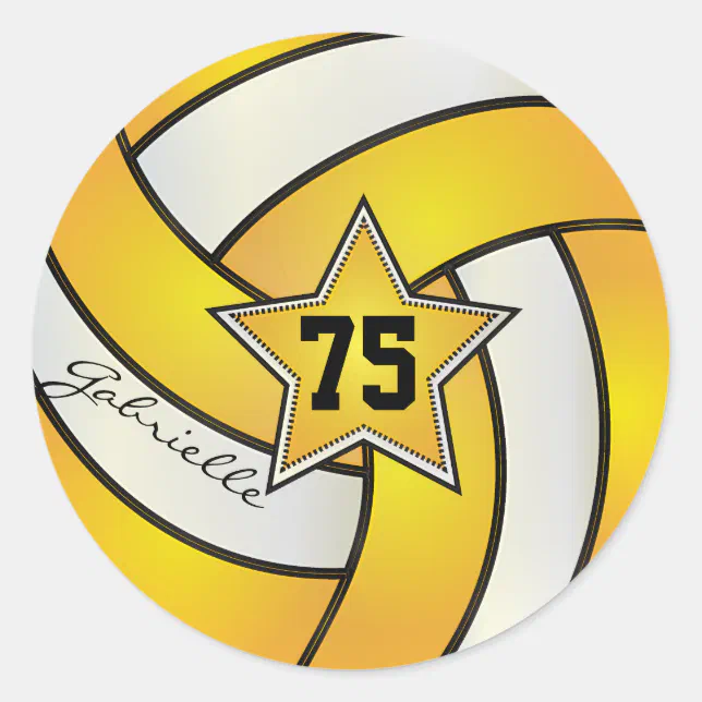 Golden Yellow and White Volleyball | DIY Text Classic Round Sticker ...