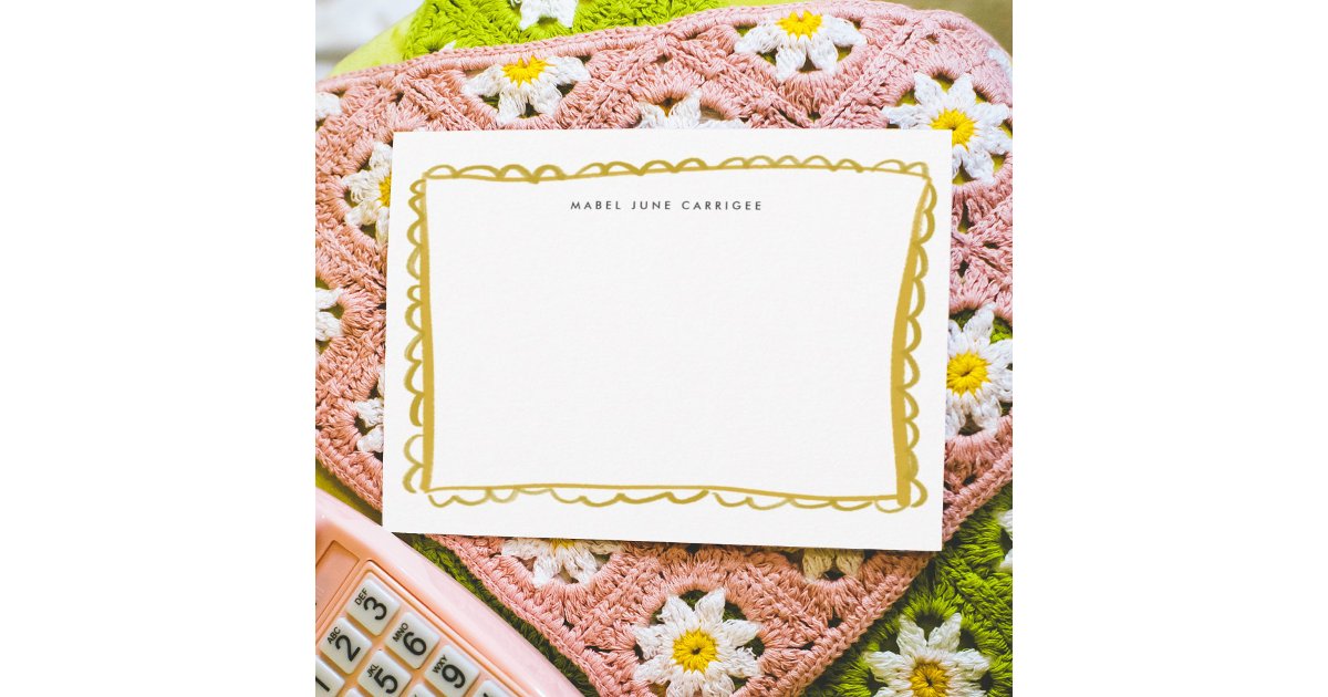 Golden Yellow Painted Scallop Personalized Name Note Card | Zazzle