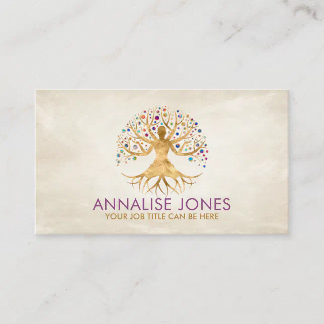 Golden Yoga Tree of Life Business Card | Zazzle