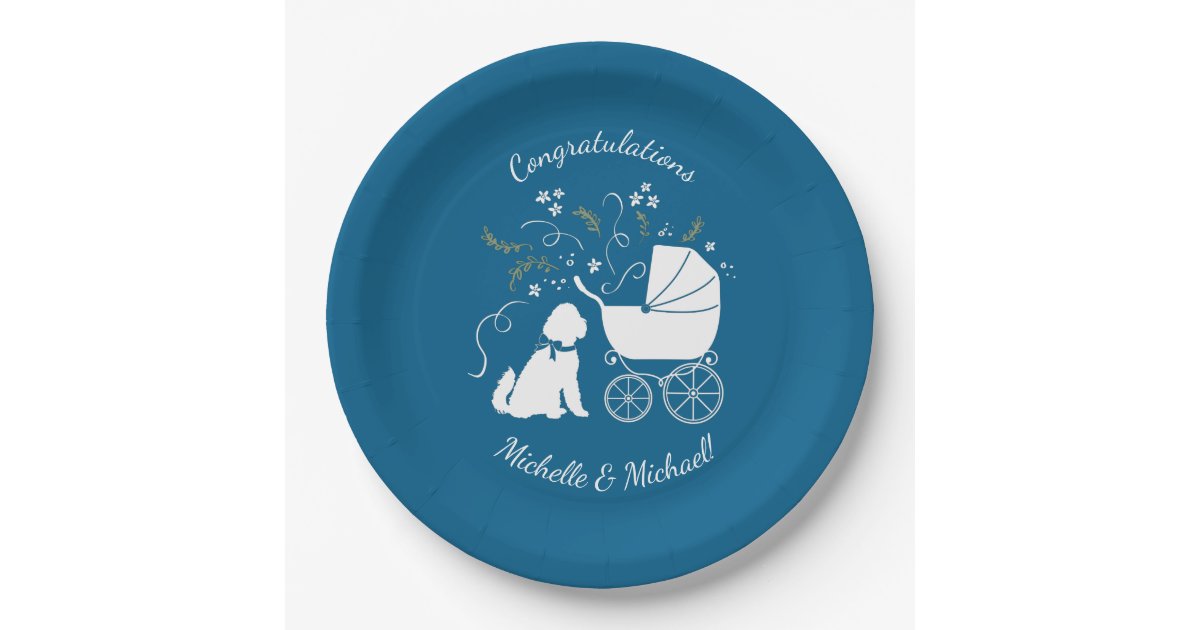 Goldendoodle Dog Baby Shower Boy Blue Paper Plates | Zazzle