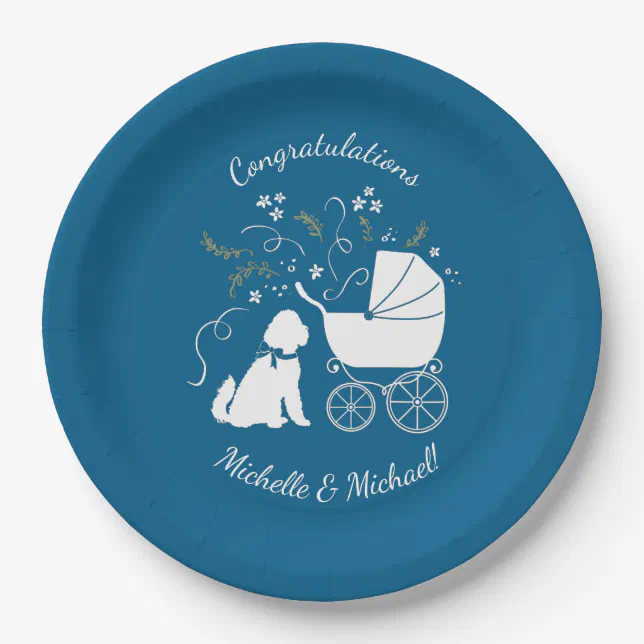 Goldendoodle Dog Baby Shower Boy Blue Paper Plates | Zazzle