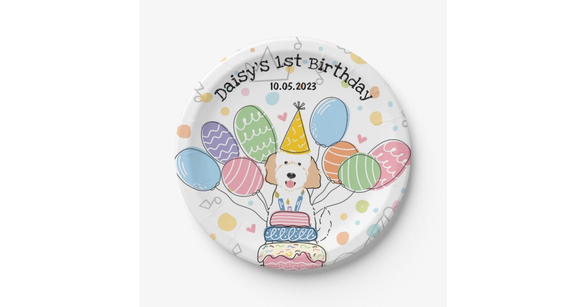 Goldendoodle Dog Birthday Party Paper Plates | Zazzle