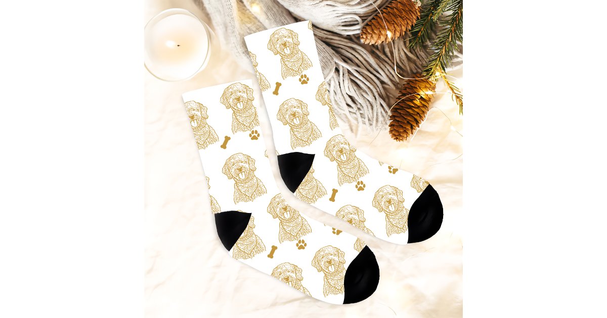 Goldendoodle Dog Personalized Hand Drawing Socks | Zazzle