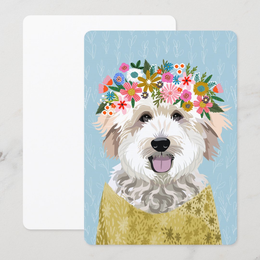GoldenDoodle Flower Crown Dog Portrait Art Invitation | Zazzle