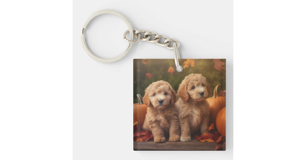 Goldendoodle Puppy Autumn Delight Pumpkin Keychain | Zazzle