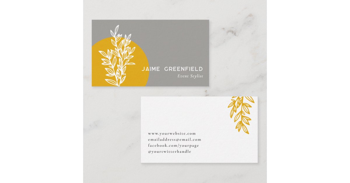 Goldenrod & Gray Greenery Line Art Business Card | Zazzle