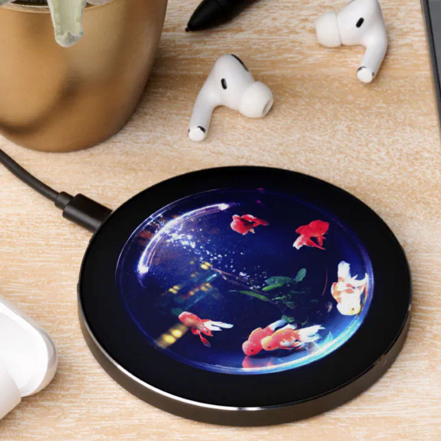 Goldfish in a fish bowl aquarium wireless charger | Zazzle