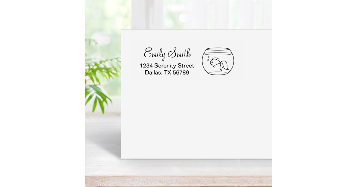Goldfish in a Fishbowl Return Address Rubber Stamp | Zazzle