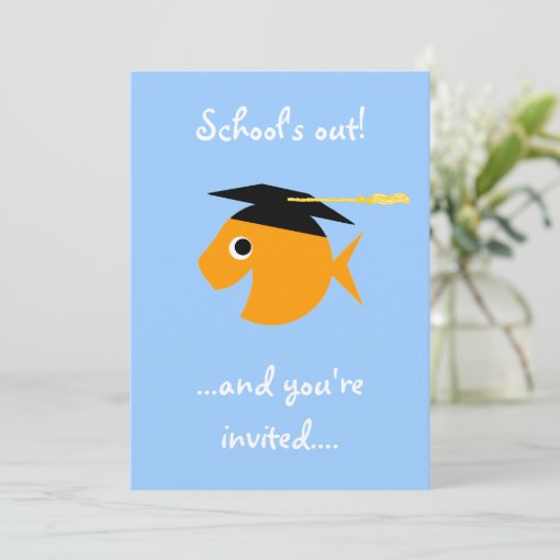 Goldfish in Graduation Cap Poolside Grad Party Invitation | Zazzle