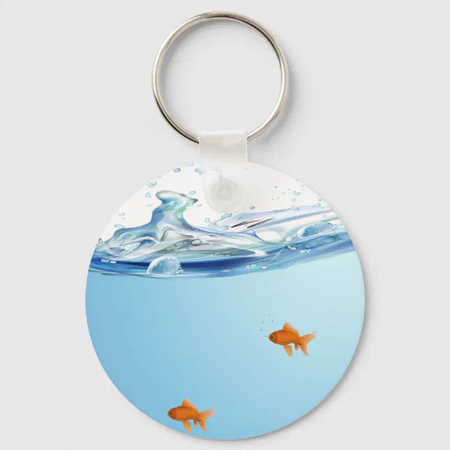 Goldfish under water aquarium keychain | Zazzle