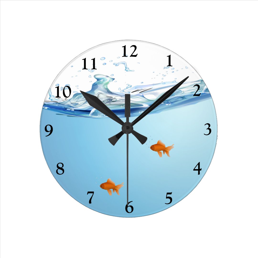Goldfish under water aquarium round clock | Zazzle