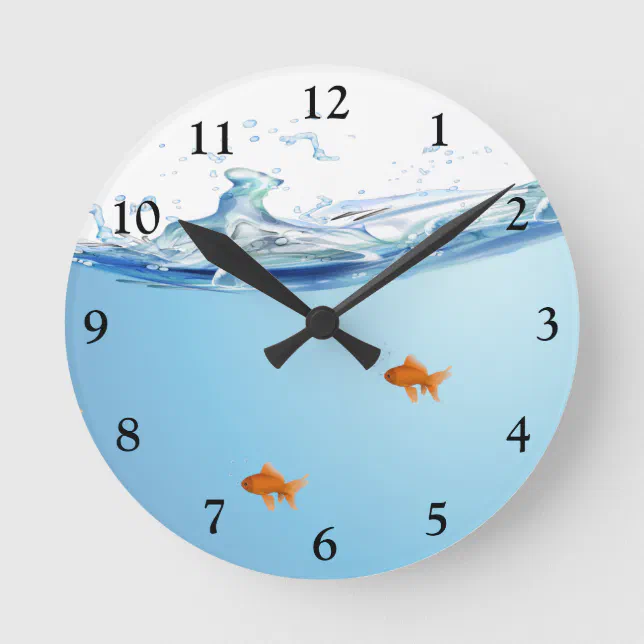 Goldfish under water aquarium round clock | Zazzle