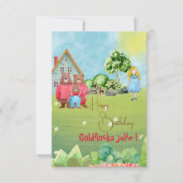 Goldilocks and Bears Happy Birthday Card | Zazzle