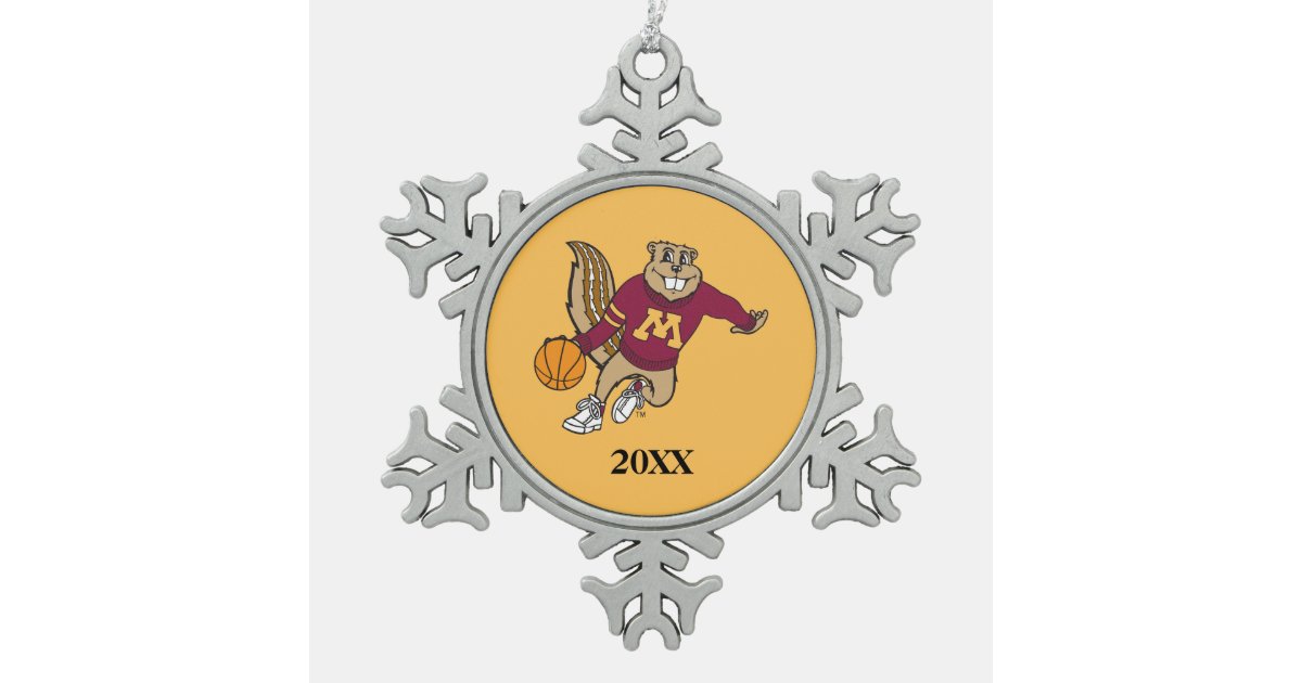 Goldy Gopher Basketball with Year Snowflake Pewter Christmas Ornament ...