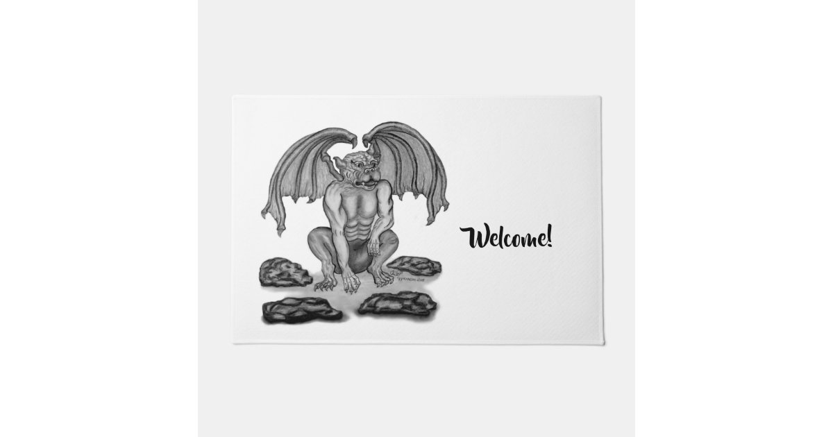 Golem Gargoyle , Black and White design Doormat | Zazzle